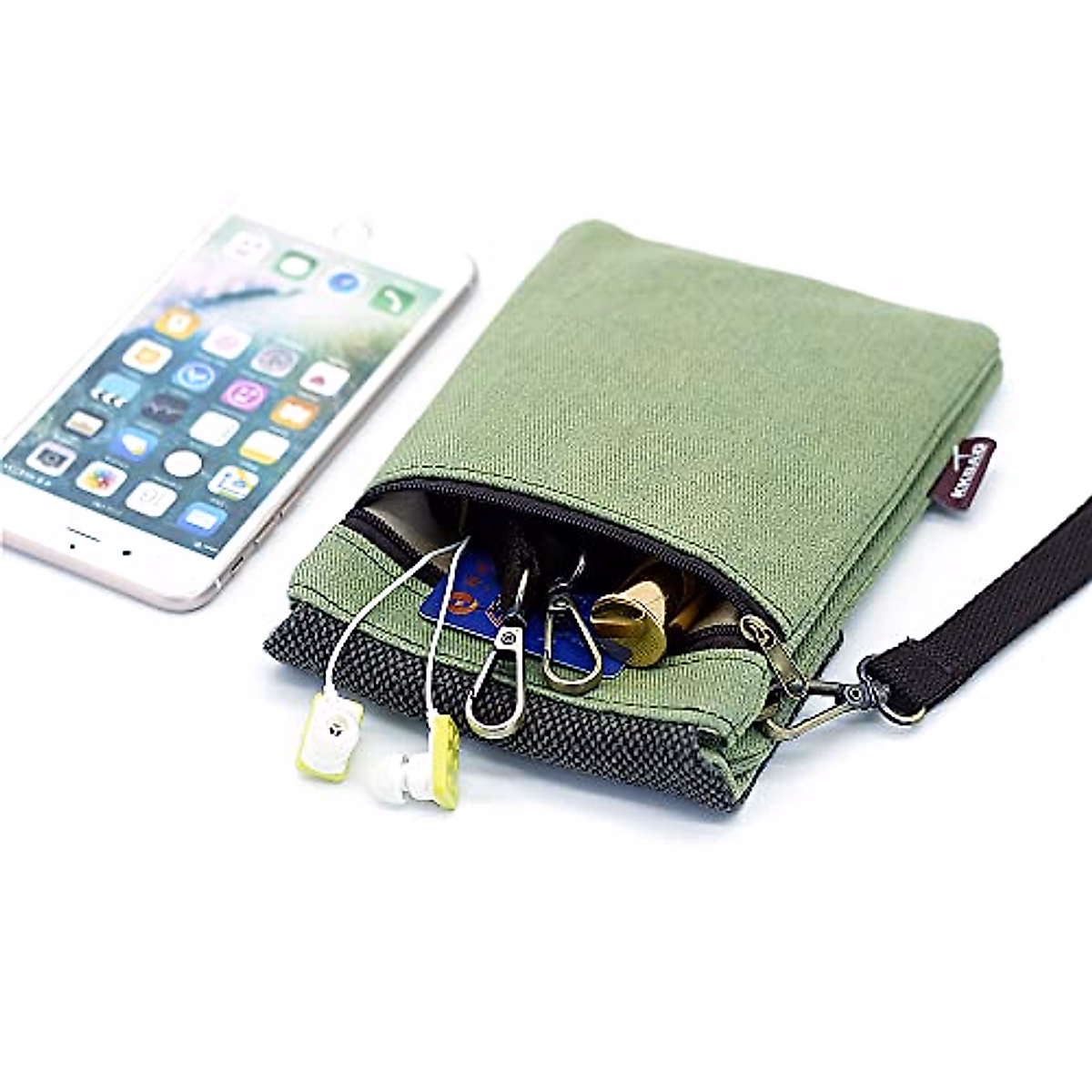 IRUGLE Canvas Cell Phone Purse Crossbody Bag for women, Small Handbag Wristlet Wallet Passport Pouch Phone Holder with Shoulder Strap Wrist Strap (Blue)