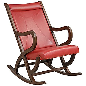 Giantex Rocking Chair with Cushion, Modern PU Leather Rocker, Rubber Wood Frame, Ergonomic Backrest Armrest, Single Rocking Chair for Nursery Living Room Bedroom Lounge Office, Red
