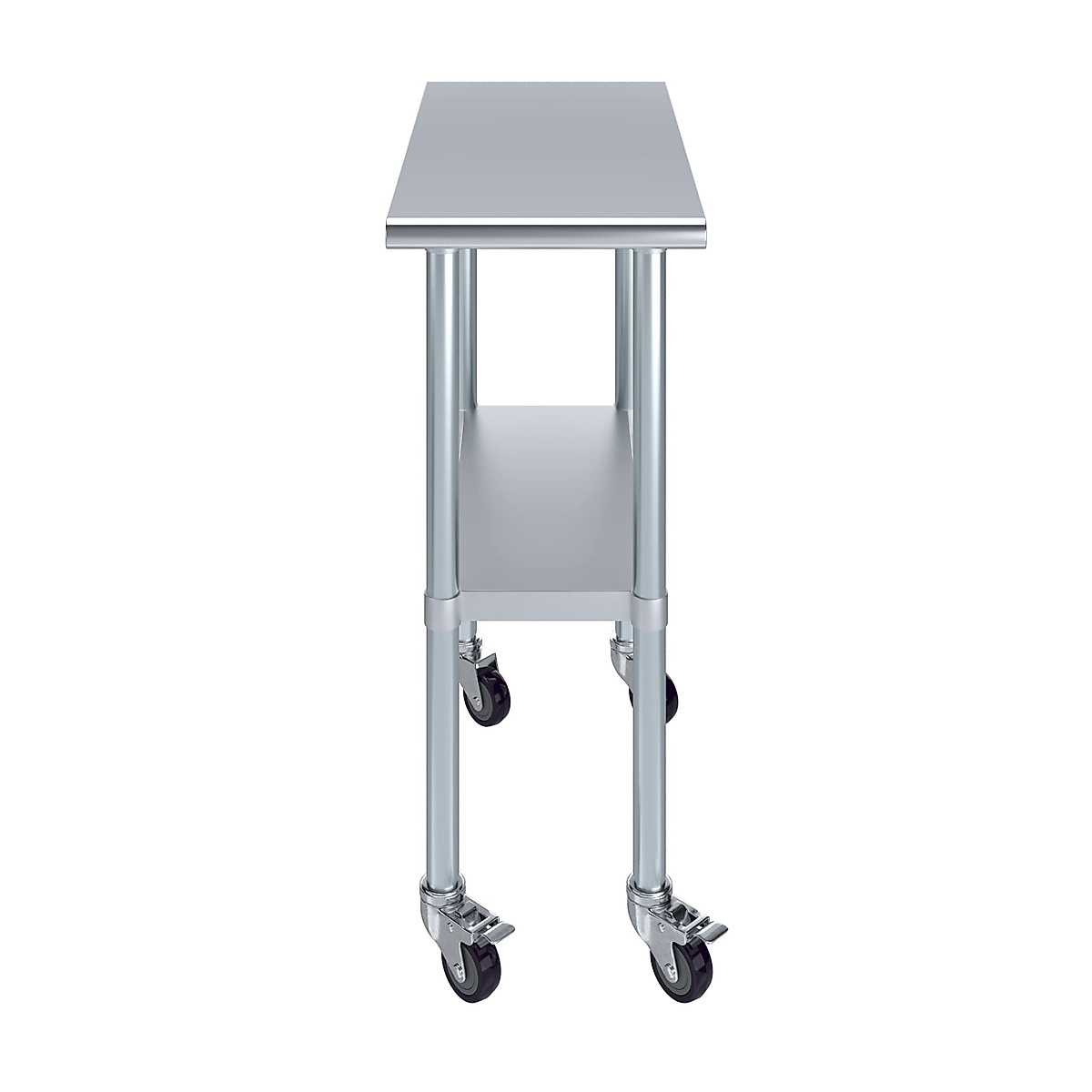 AmGood 30" x 15" Stainless Steel Work Table with Casters | Heavy Duty Metal Utility Table On Wheels | Kitchen Island Cart