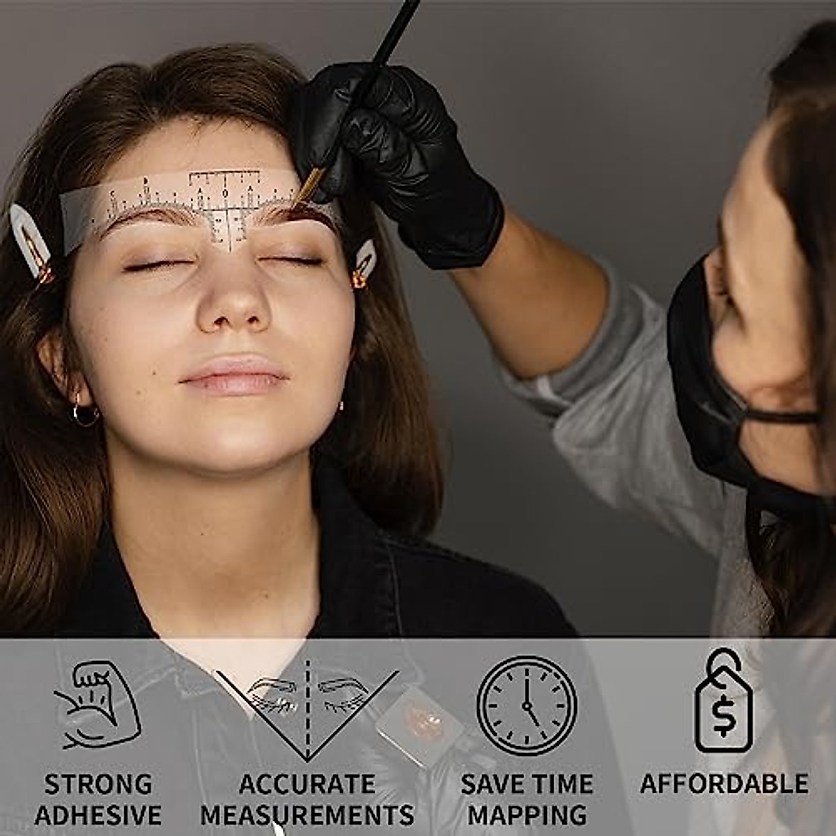 1 Roll (50Pcs) Eyebrow Ruler Stencils - Abeillo Disposable Brow Ruler Sticker, Microblading Eyebrow Template, Brow Measuring Shaper Tool, Eyebrow Mapping Tool for Tattooing
