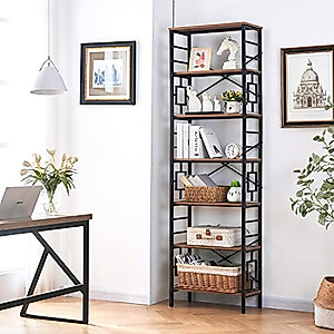 HOMISSUE Bookcase,7-Tier Tall Bookshelf Metal Bookcase and Bookshelves, Free Standing Storage Modern Bookshelf for Home Office Living Room and Bedroom, Rustic Brown