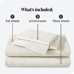 Bare Home Queen Sheet Set - Luxury 100% Linen Queen Bed Sheets - Deep Pockets - Easy Fit - 4 Piece Set - Bedding Sheets & Pillowcases (Queen, Soft White)