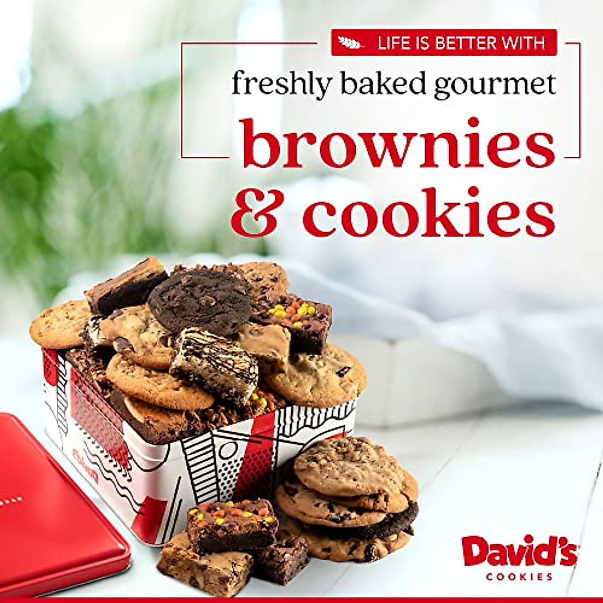 David’s Cookies Gourmet Assorted Cookies and Brownies Gift Basket - 12 x 1.5oz fresh baked cookies and 10 x 2oz individually wrapped brownies - Ideal Gift for Corporate Birthday Fathers Mothers Day Get Well and Other Special Occasions