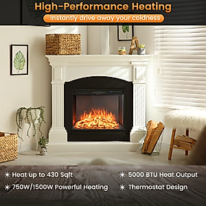 COSTWAY Electric Fireplace Insert 26-inch Wide, 5,000 BTU Recessed and Freestanding Fireplace Heater with Remote Control, 3 Flame Colors, 6 Brightness, 6H Timer, Fireplace for Indoor Use, 750/1500W