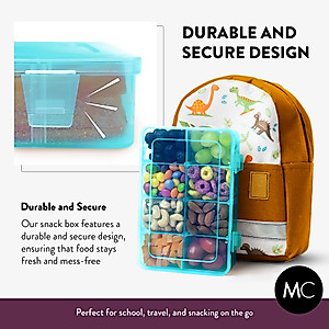 Snack Box Containers Set of 2-Reusable,100 Dissolvable Labels, 8 Adjustable Compartments, Dishwasher Safe, BPA-Free, Food Grade, Durable Design, PARENT TESTED PARENT APPROVED AWARD (2 Pack) (Cyan)