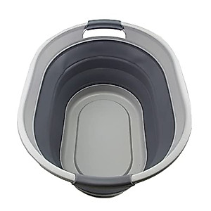 SAMMART 28L (7.4 gallon) Oval Collapsible Plastic Laundry Basket - Foldable Pop Up Storage Container/Organizer - Portable Washing Tub - Space Saving Hamper/Basket (Grey (Set of 2))