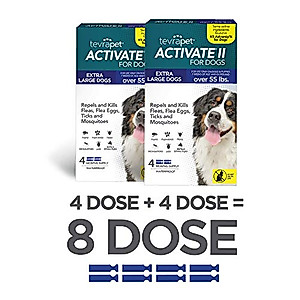 Activate II Flea and Tick Prevention for Dogs, XL Dogs 55+ lbs, Fast Acting Flea Drops, 8 Count