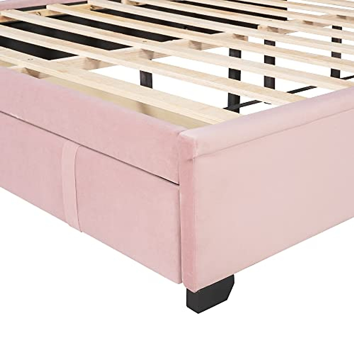 EMKK Queen Bed Frame with Storage Drawers and Wingback Headboard, Upholstered Platform Bed with Velvet Design, Strong Wooden Slats Support, No Box Spring Needed