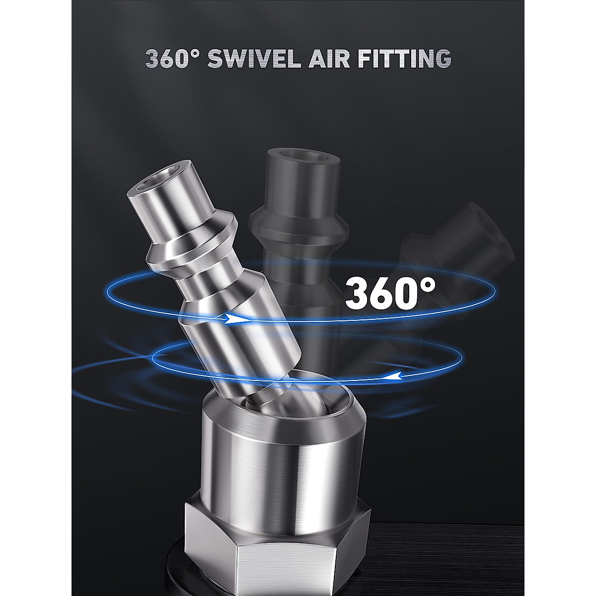 Pneumatic Tool Rafter Hook Hanger with 1/4 Inch & 360° Swivel Air Fitting, Lightweight Aluminum Air Tool Organizer Holder, L Shaped Hook for Air Nailer, Air Hammer, Air Blow Gun