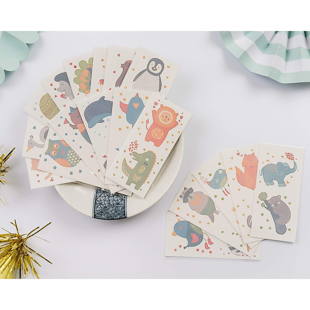 PapaKit Cute Zoo Animals 36 Temporary Fake Tattoo Set, 18 Individually Wrapped Sheets | Kids Girls & Boys Birthday Party Favor Gift Supply