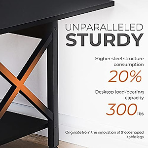 GreenForest End Table Large 24 inch Farmhouse Industrial Design Side Table Nightstand with Storage Shelf for Living Room, Easy Assembly, Black