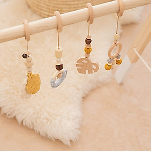 let's make Organic Wooden Play Gym with 4 Hanging Toys Foldable Baby Play Gym Frame Activity Center Hanging Bar Baby Tummy Time Play Gym Ideal Gift for Newborn Baby Boys Girls/Yellow