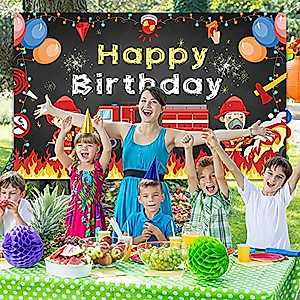 Firetruck Birthday Party Supplies Decorations Firetruck Theme Backdrop Background Banner for Boys Girls Birthday Party Favor Fireman Firefighter Red Firetruck Kids Party Photo Booth Cake Table Decor