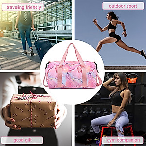 Weekender Duffel Sport Gym Bag Women Girls Travel duffle Bags with Shoe Compartment Wet Pocket (Marble Pink)