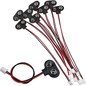 LUORNG T Type Battery Clip Lead Wire 10PCS 15cm 9V Battery Snap to 2-Pin XH2.54 Connector Cable,9 V Battery Clip Connector