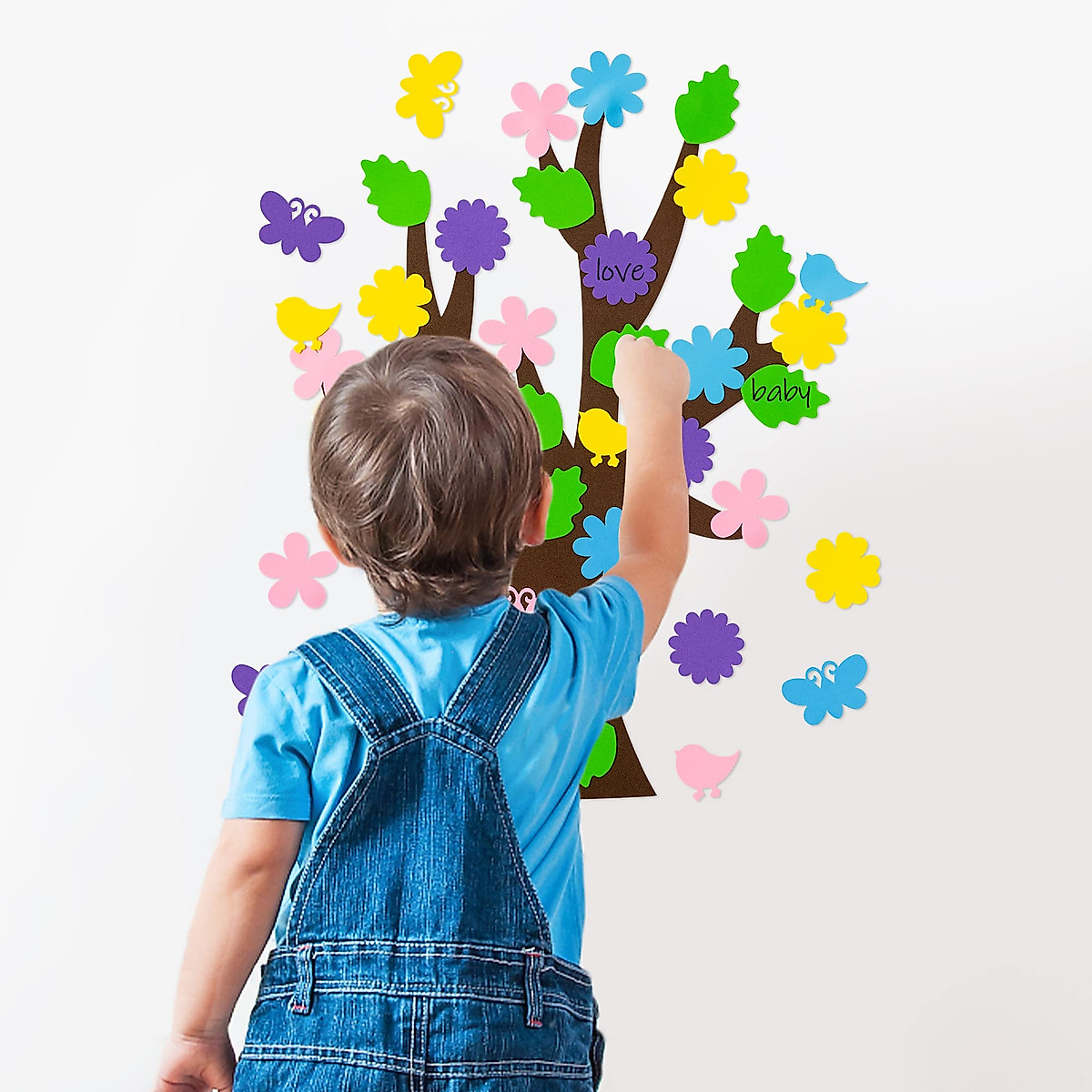 HubirdSall 76Pcs Spring Tree Craft Kit for Kids DIY Foam Springtime Bulletin Board Set with Flower Leaf Butterfly Bird Stickers Self Adhesive, Art Project Family Classroom Activity Home Decoration