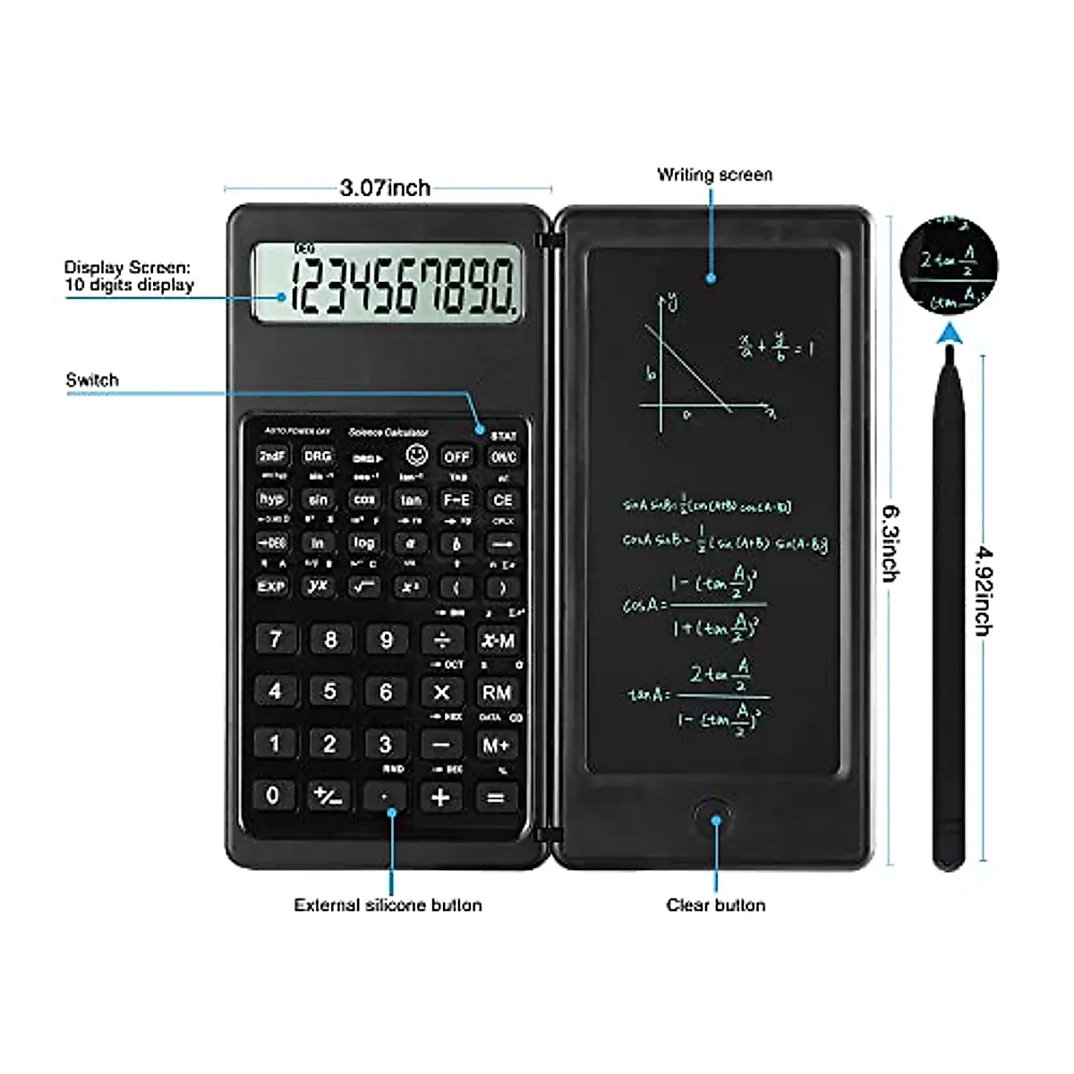 Scientific Calculators，Lvesunny Multifunctional Scientific Calculator with Notepad, 10-Digit Large Screen, Perfect School Supplies for Students, Ideal for Basic Math Learning(Black)