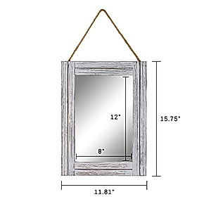 EMAISON 12 x 16 in Wall Decorative Mirror, Rustic Wood Frame Rectangular Mirror with Hanging Rope for Entryway, Bedroom, Guest Bathroom, Living Room, Bedroom - Grey