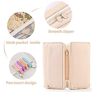 EASTHILL Big Capacity Pencil Case Pencil Pouch School Supplies for College Students Office Simple Stationery Pencil Holder Bag Teen Girls Women-Beige