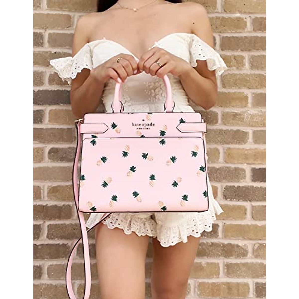 Kate Spade Staci Pineapple Medium Top Zip Satchel Pink Multi Bundled with Kate Spade Colada Medium Compact Bifold Wallet Pineapple Pink Multi K7218