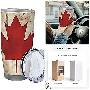 Retro Canada Flag Tumbler with Lid and Straw 20oz Stainless Steel Car Cup for Hot and Cold Drinks, Double Wall Insulated Travel Coffee Mug Reusable Drink Thermos Cup Birthday Gifts