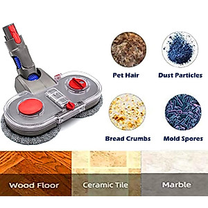 SCREENTRONICS Electric Mop Head with Removable Water Tank Attachment Compatible Replacement for Dyson V7 V8 V10 V11 Vacuum Cleaner (6 Reusable Mop Pads, Cup and Trigger Lock)