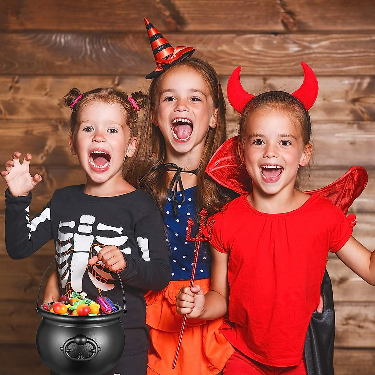 TOYANDONA 12 PCS Halloween Black Cauldrons Candy Cauldron Kettles Halloween Party Candy Bucket for Kids