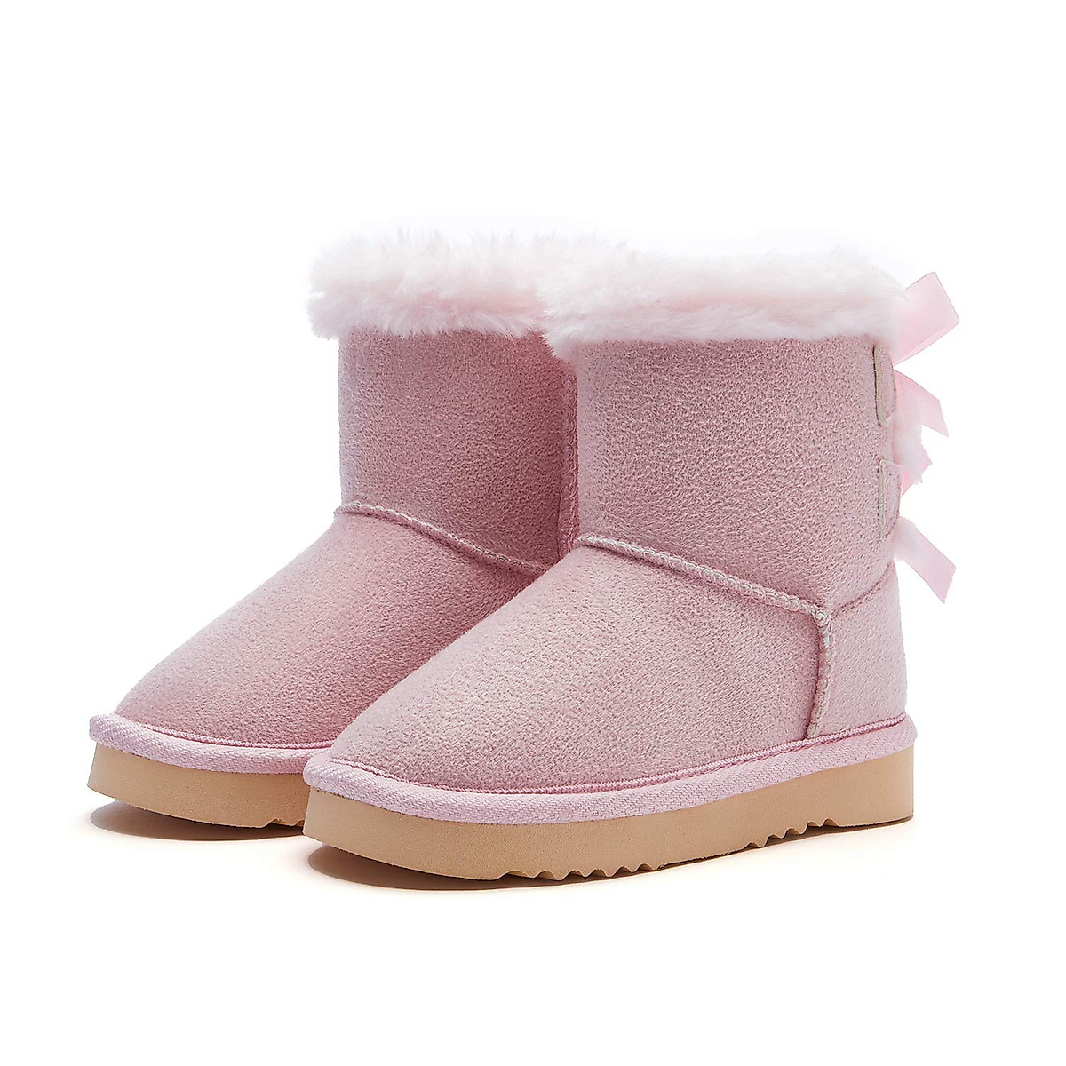 Weestep Girls Toddler Little Kid Warm Fur Winter Ankle Flat Snow Boot(12 Little Kid, Bow Pink)