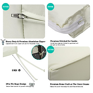 ClawsCover 3Pack Outdoor Seat Cushions Replacement Covers Fit for 4 Pieces Wicker Rattan Furniture Patio Conversation Set Loveseat Chair,38x19x2,19x19x2,Cream-Large (Include Cover Only)