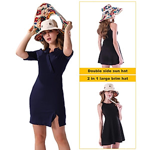 Packable Extra Large Brim Floppy Sun Hat Reversible UPF 50+ Beach Sun Bucket Hat Beige