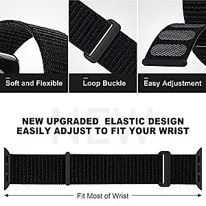 Nylon Sport Band Compatible with Apple Watch Band 38mm 40mm 41mm 42mm 44mm 45mm, Adjustable Breathable Women Men Braided Strap Compatible for iWatch Series 9/8/7/6/5/4/3/2 SE Dark Black A
