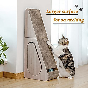 PAWZ Road Cat Scratching Post, 2 in 1 Large 28.3" Corrugated Cat Scratcher Three Sided Use Scratching Pad with Balls for Indoor Cats and Kittens
