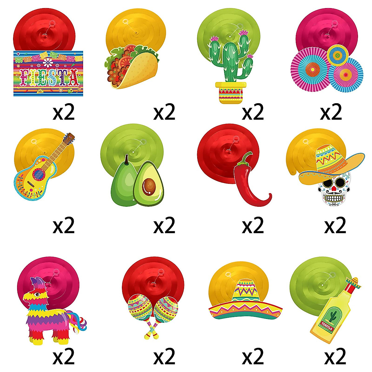 30 Pieces Mexican Fiesta Hanging Swirl Decorations, Cardstock Mexican Fiesta Cinco De Mayo Taco Twosday Birthday Theme Foil Ceiling Party Supplies for Boys Girls Baby Shower Party Favors