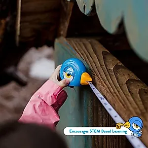 Handy Famm 8Ft Animal-Shaped Kids Tape Measure, Level & Protractor Angle Finder, Fun Educational Children's Tape Measure, Small Measuring Tape for Learning Early Math Skills, Ages 5+, Blue Bird