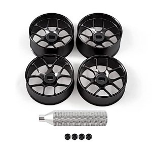 Abendor 4Pcs Metal 1/24 1/28 RC Car Drift Wheels, [2N+2W] 22mm 1/28 RC Car Drift Hubs for BBS Mini-Q HGD1 Mini-D DRZ Wltoys K969 K989 Rc Car Upgrade Parts (Black, 3.5 Degree)