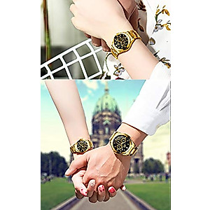 DREAMING Q&P Gold Men's Luxury Wrist Watches for Man,Black Face Stainless Steel Classic Business Golden Series Watch