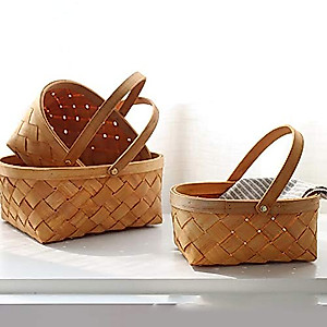 Jteyult Handmade Rattan Storage Container Storage Basket Wooden Storage Basket with Handle Storage Container