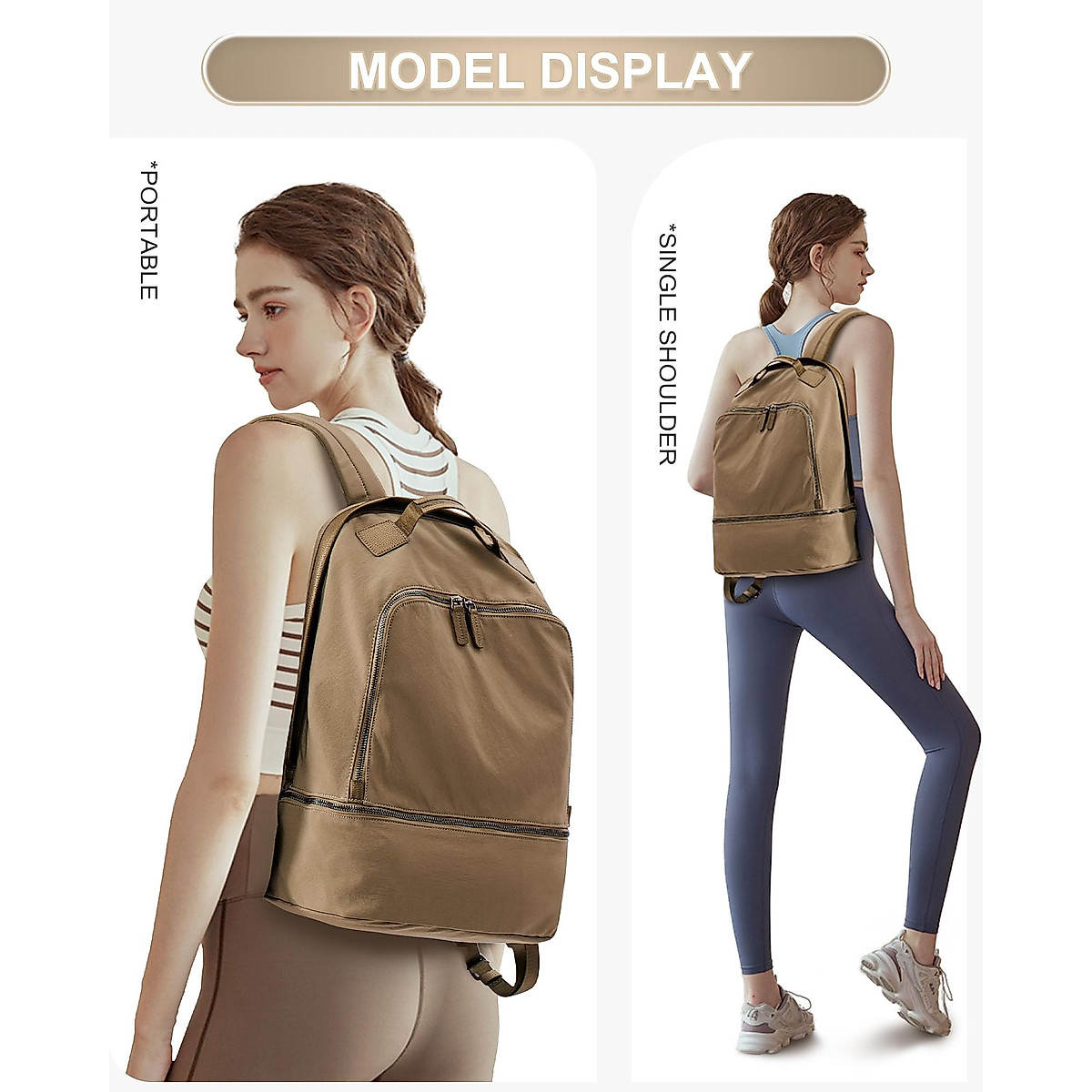 VENATIN Gym Backpack for Women Waterproof Small Gym Bag With Shoe Compartment Sports Essentials Backpack with Wet Dry Pocket,Khaki