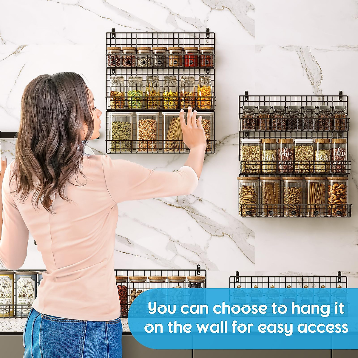 JKsmart 9-Tier Spice Rack Organizer with Door Hook, Wall Mount, and Extra Large Capacity for Pantry Door – Stylish Black Design for Effortless Organization, Ultimate Kitchen Storage Solution