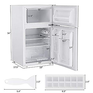 Hysache 3.2 cu ft ompact Refrigerator, Double Door Mini Fridge w/Removable Glass Shelves, Mechanical Control & Angle LED Light, Energy Saving Separate Freezer for Home, Office & Dorm (White)