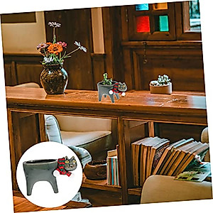 YARNOW with Other for Creative Porcelain Small Cactus Balcony Figures Garden Figurine Green Office Vase Collective Bonsai Planter Center Decorative Holder Shaped Kitten Supplies Cat Gift
