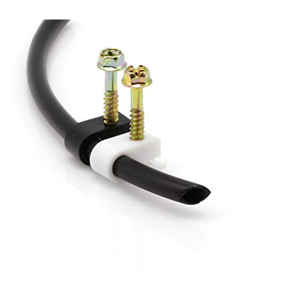 THE CIMPLE CO - Single Coaxial Cable Clips, Cat6, Electrical Wire Cable Clip, 1/4 in (6 mm) Screw Clip and Fastener, Black (100 Pieces per Bag)