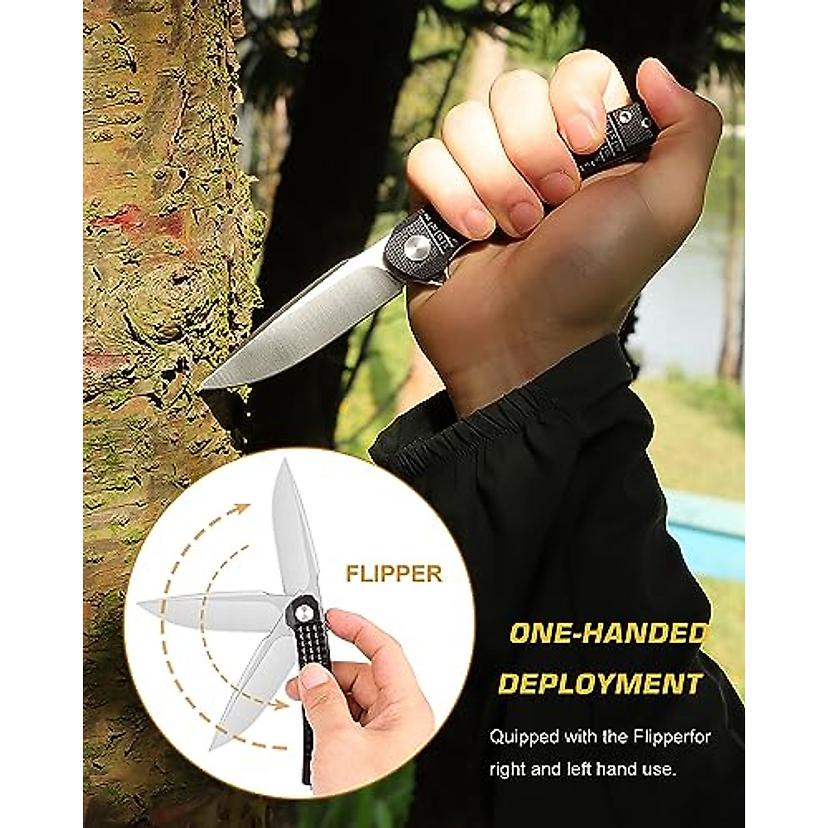 XTOUC Folding Pocket Knives, D2 Steel Sharp Blade EDC Knife, Anti Slip G10 Handle, Front Flipper Opening Knife, Deep Carry Pocket Clip, Outdoor Camping Small Knives for Men and Women XT01A