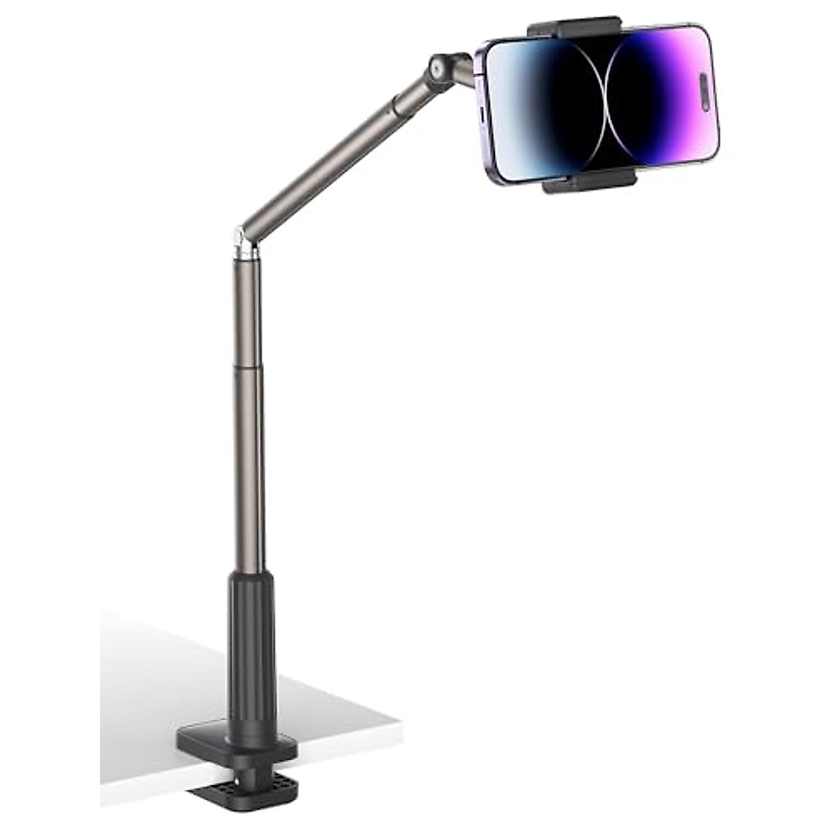 JSAUX Phone Holder for Desk and Bed Compatible with iPhone 15 14 13 12 Overhead Phone Mount Gooseneck Phone Stand Flexible 360 Lazy Long Arm Clamp Clip for Table Bedside [1-Pack, Black]