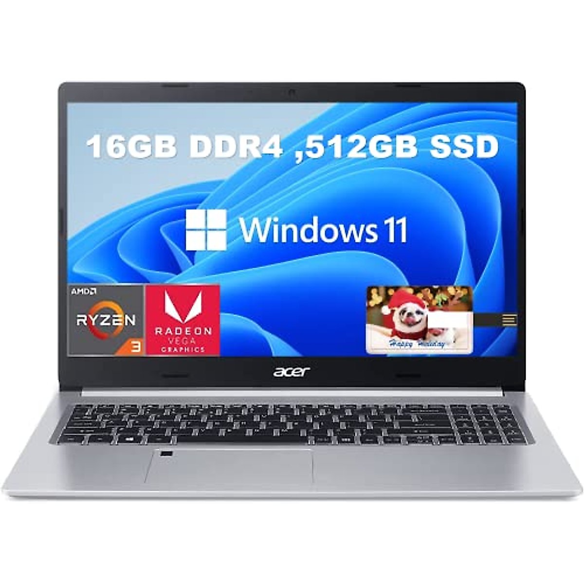 Acer Newest Aspire 5 15.6" FHD Laptop Computer Ryzen 3 3350U Quad-Core Mobile Processor 16GB RAM 512GB SSD, Backlit KB, Fingerprint Reader, WiFi6, HDMI, Windows 11 S Model, E.S 32GB USB Card
