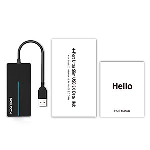 KOOTION 4-Port USB 3.0 Hub, Ultra-Slim Data Hub (5Gbps Transfer Speed) with LED Indicator for MacBook, Windows PC, Surface, Mobile HDD, Ultrabook, Flash Drive, Laptop (Black)