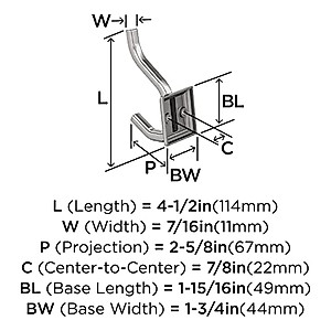 Amerock H3700526 | Aliso Double Prong Decorative Wall Hook | Polished Chrome Hook for Coats, Hats, Backpacks, Bags | Hooks for Bathroom, Bedroom, Closet, Entryway, Laundry Room, Office