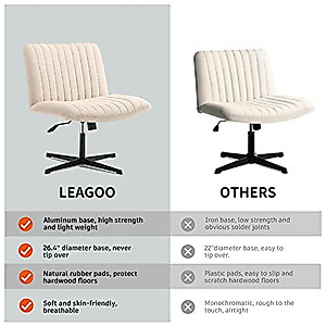 LEAGOO Fabric Padded Armless Home Office Desk Chair, 120° Rocking Mid Back Ergonomic Chair Computer Task Chair, Swivel Vanity Chair with No Wheels (Mixed Color)