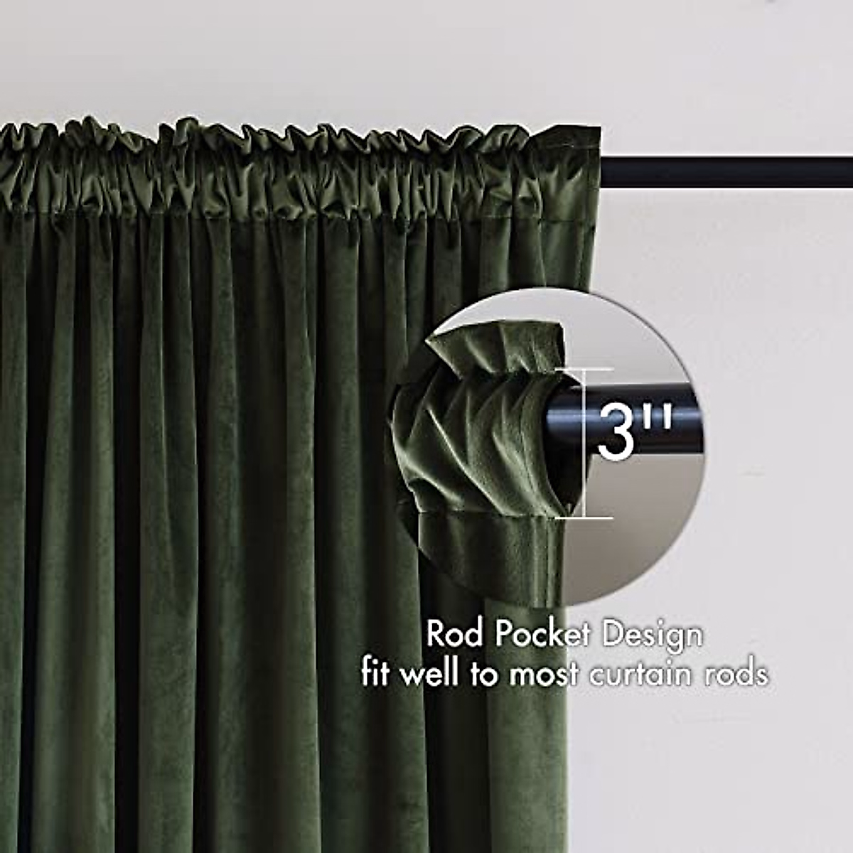 MIULEE Olive Green Velvet Curtains 96 inches Long and 100% Blackout Velvet Curtains