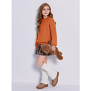 Imily Bela Girls Turtleneck Sweaters Kids Batwing Sleeve Knit Clothes Chunky Pullover Jumper A-Orange